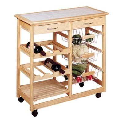 Verdulero madera doble 3 cestas con cajones y botellero - Mas Masiá